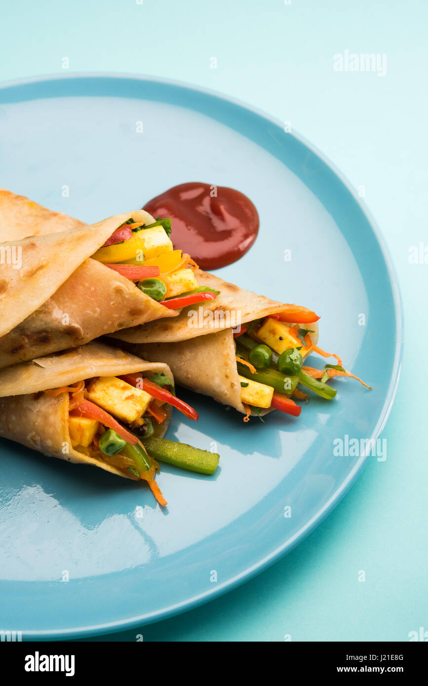 Indian popular snack food called Vegetable spring rolls or veg roll or ...