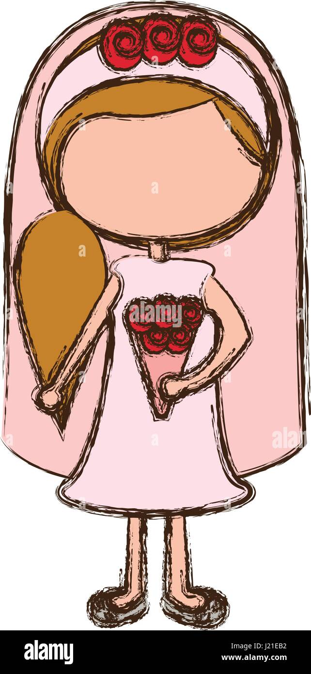 blurred colorful faceless cartoon woman in wedding dress with side ...