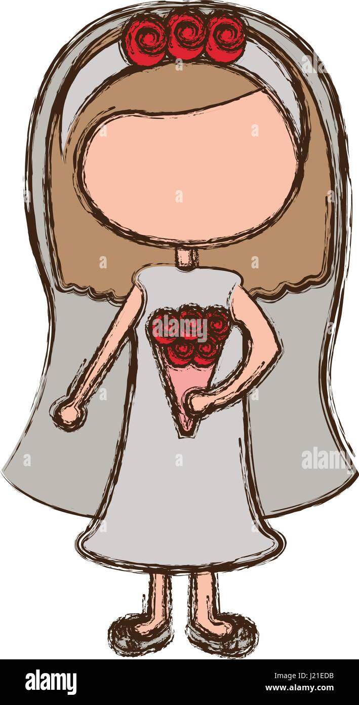 blurred colorful faceless cartoon woman in wedding dress with light ...