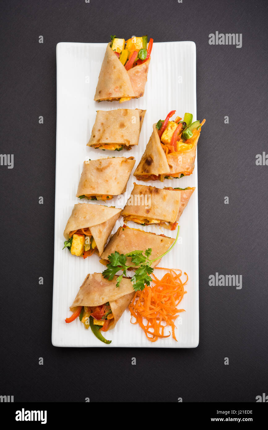 Indian popular snack food called Vegetable spring rolls or veg roll or ...