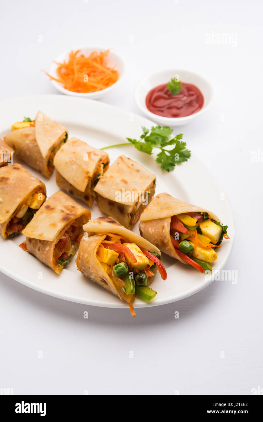 Indian popular snack food called Vegetable spring rolls or veg roll or ...