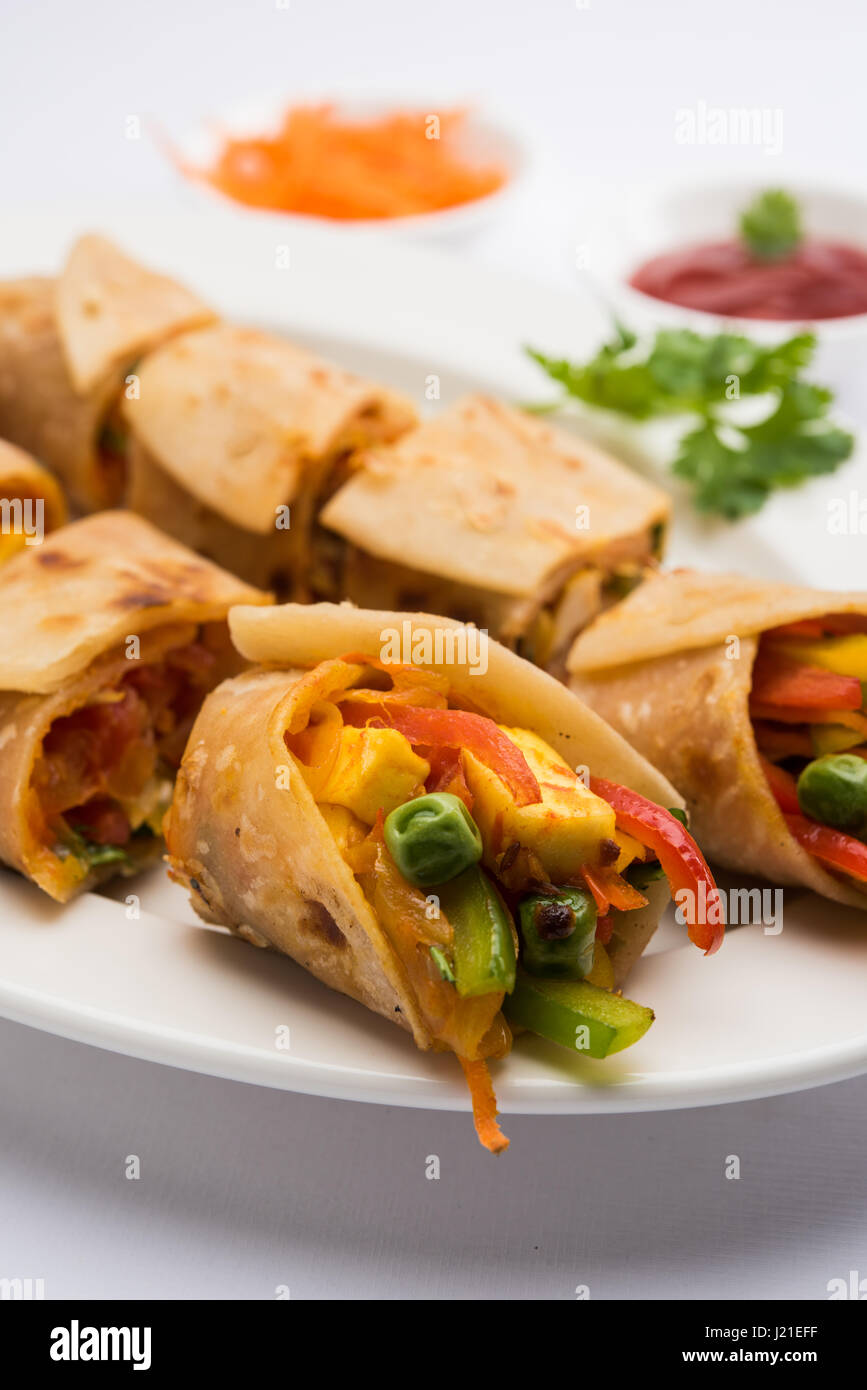 Indian popular snack food called Vegetable spring rolls or veg roll or ...