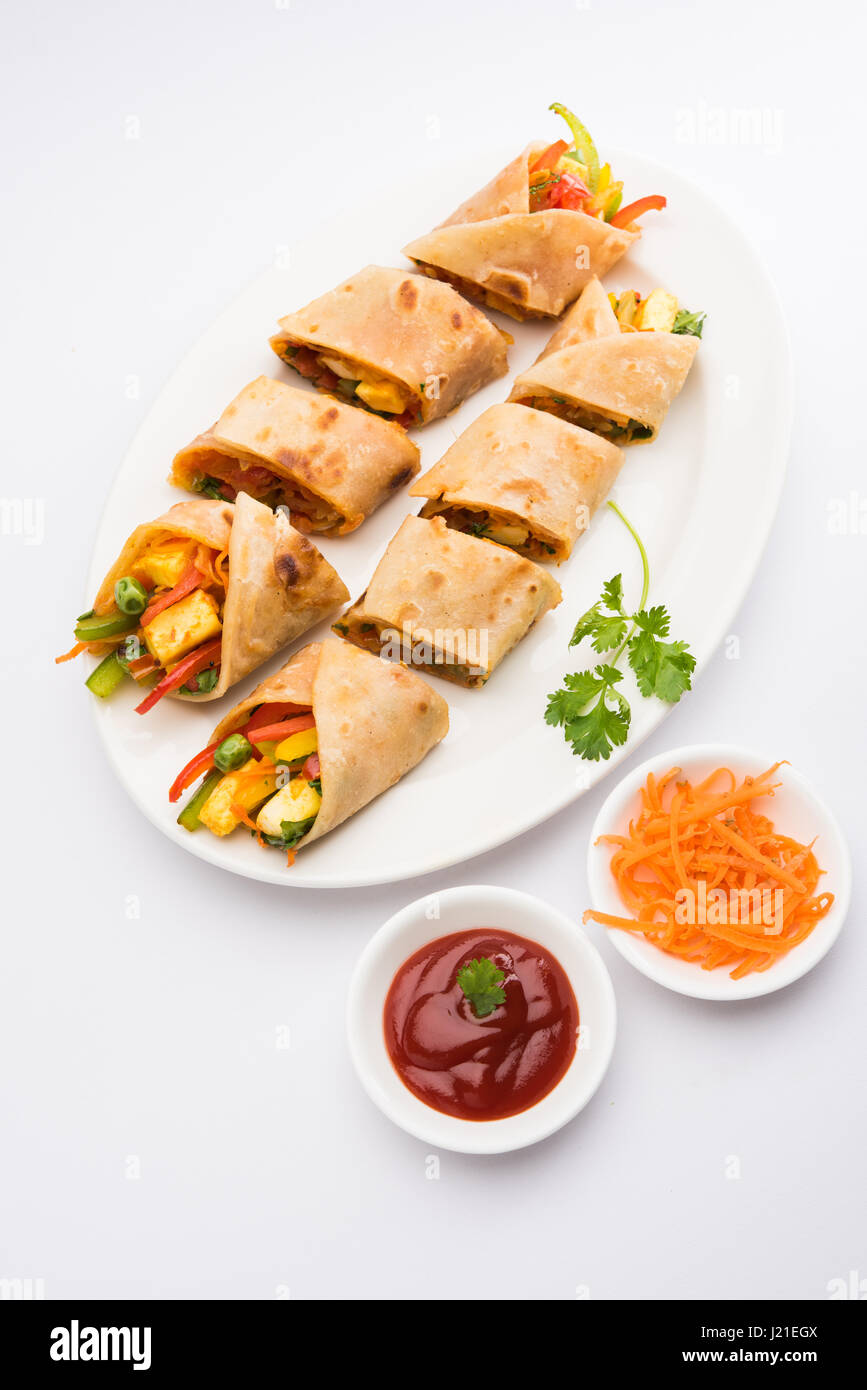 Indian popular snack food called Vegetable spring rolls or veg roll or ...
