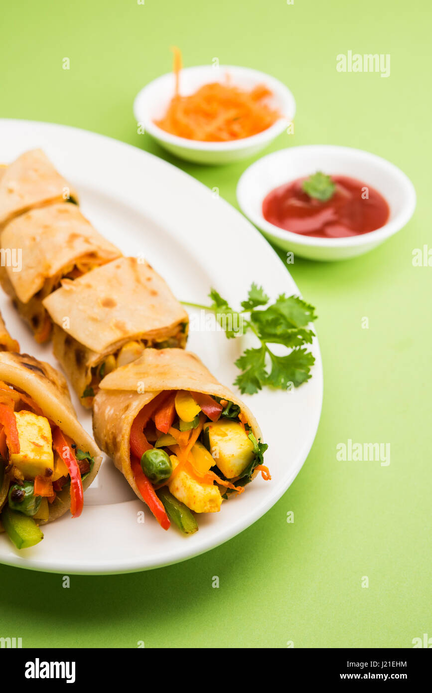 Indian popular snack food called Vegetable spring rolls or veg roll or ...