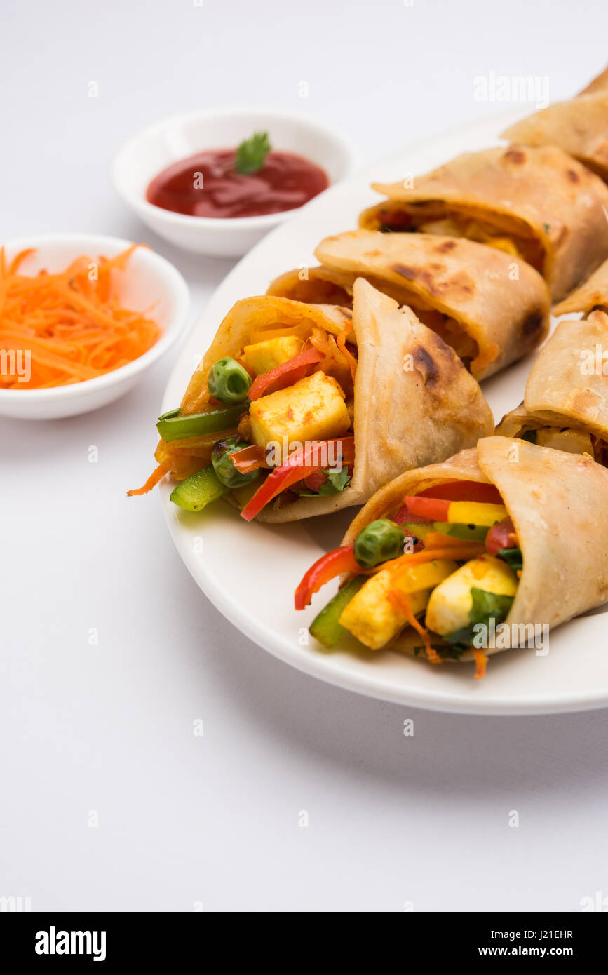 Indian popular snack food called Vegetable spring rolls or veg roll or ...