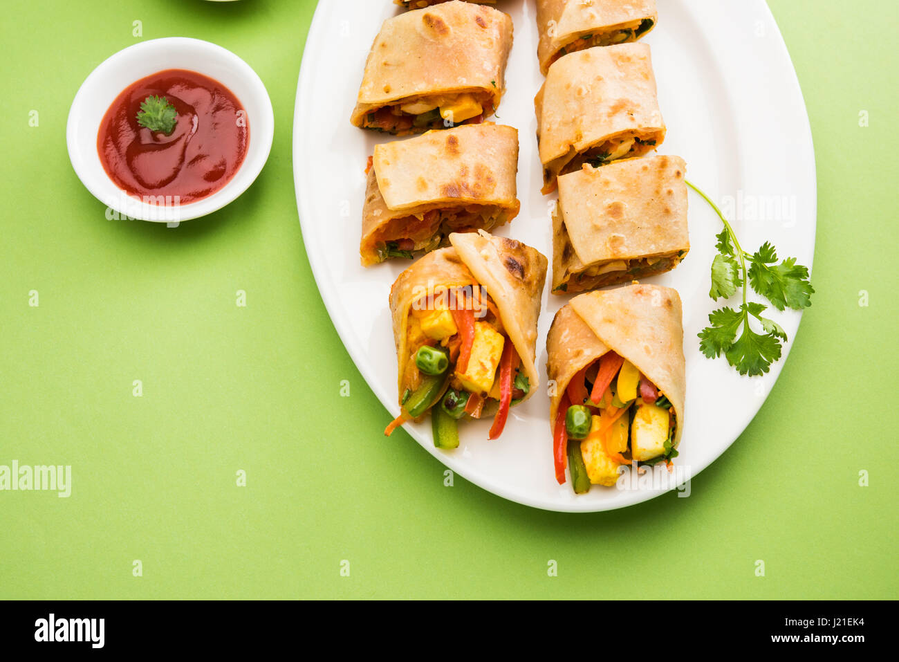 Indian popular snack food called Vegetable spring rolls or veg roll or ...