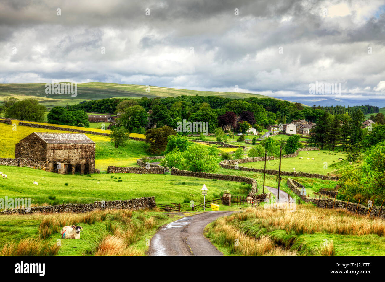 Ravenstonedale village overview vista, Cumbria, Lake District national ...