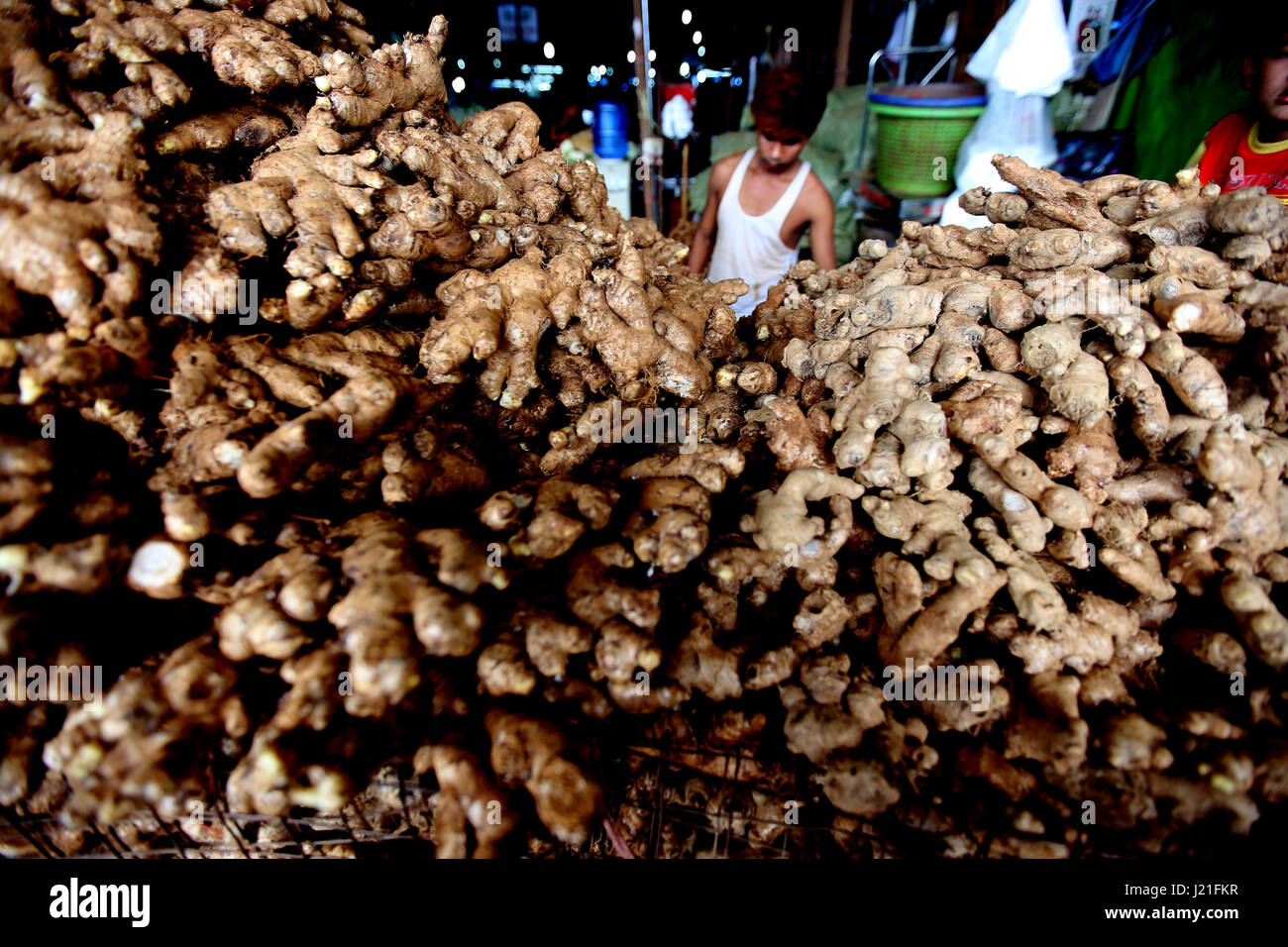 Yangon, Myanmar. 23rd Apr, 2017. Gingers are on display for sell at the ...