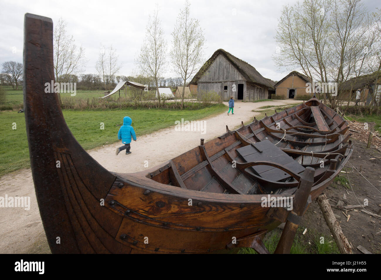 Busdorf, Germany. 19th Apr, 2017. A reconstructed wooden boat and ...