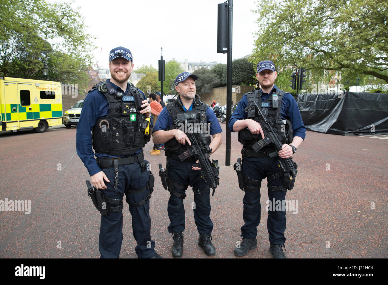 London, UK. 23rd Apr, 2017. Armed police at the Virgin Money London ...