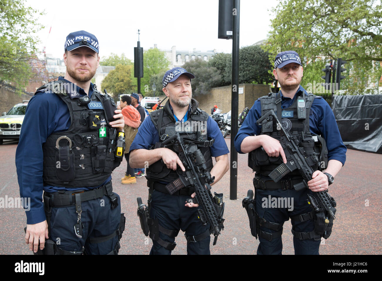 London, UK. 23rd Apr, 2017. Armed police at the Virgin Money London ...