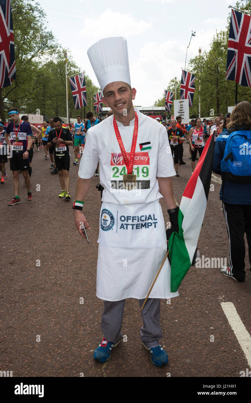 London, UK. 23rd Apr, 2017. Runners finish the 37th London Marathon on ...