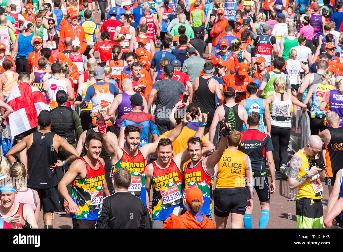 London, UK. 23rd Apr, 2017. Runners finish the 37th London Marathon on ...