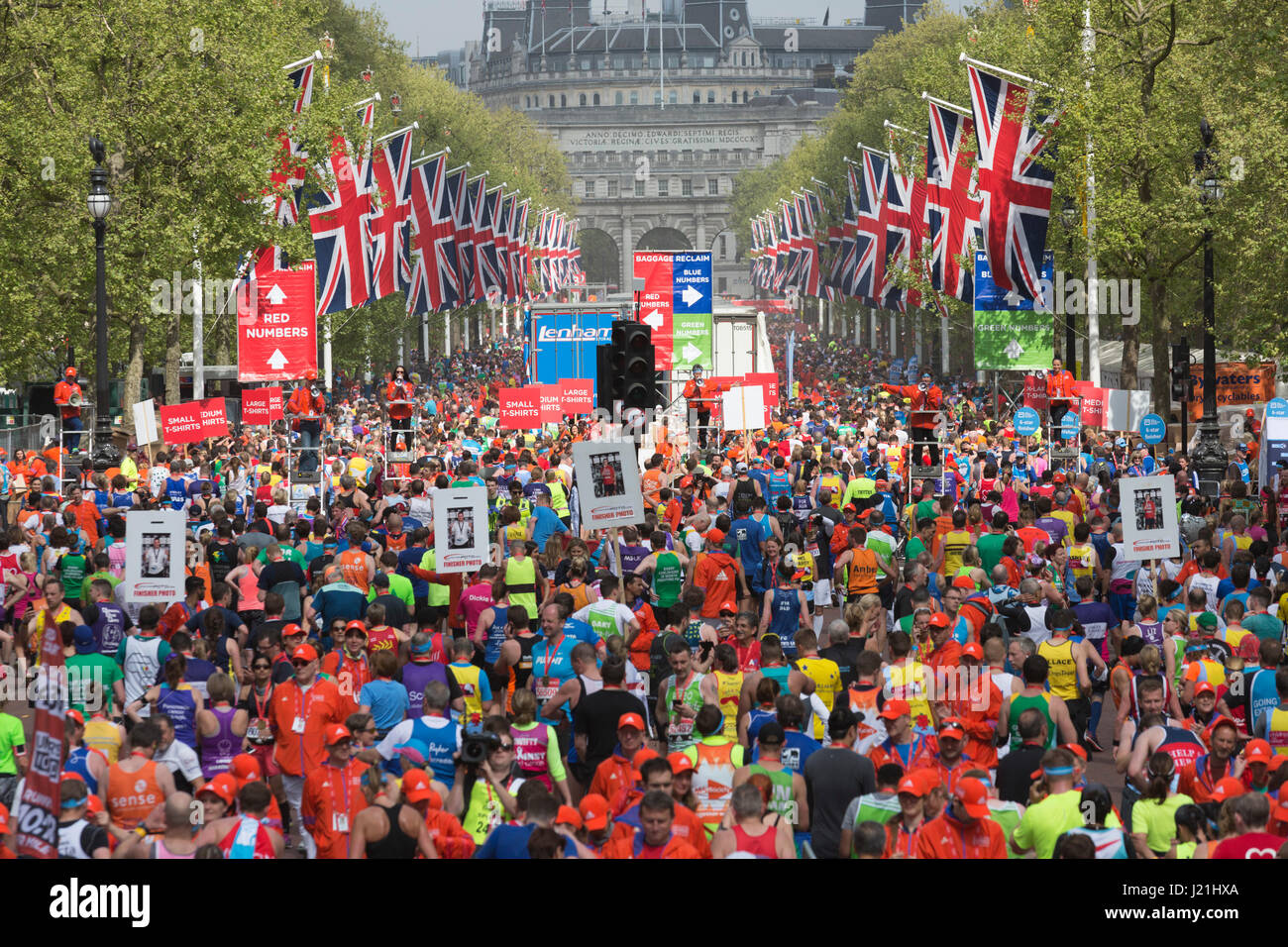 London, UK. 23rd Apr, 2017. Runners finish the 37th London Marathon on ...