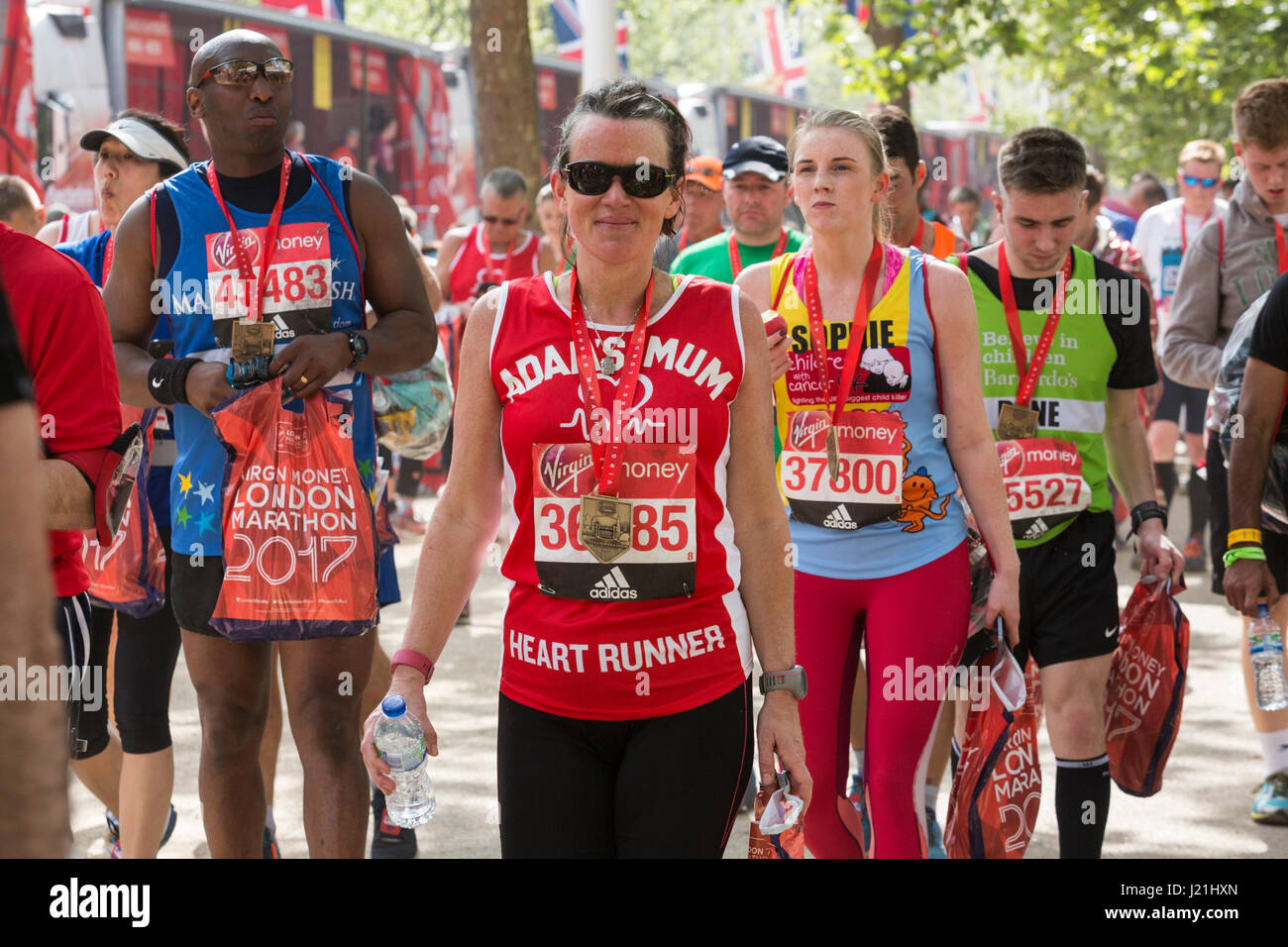 London, UK. 23rd Apr, 2017. Runners finish the 37th London Marathon on ...