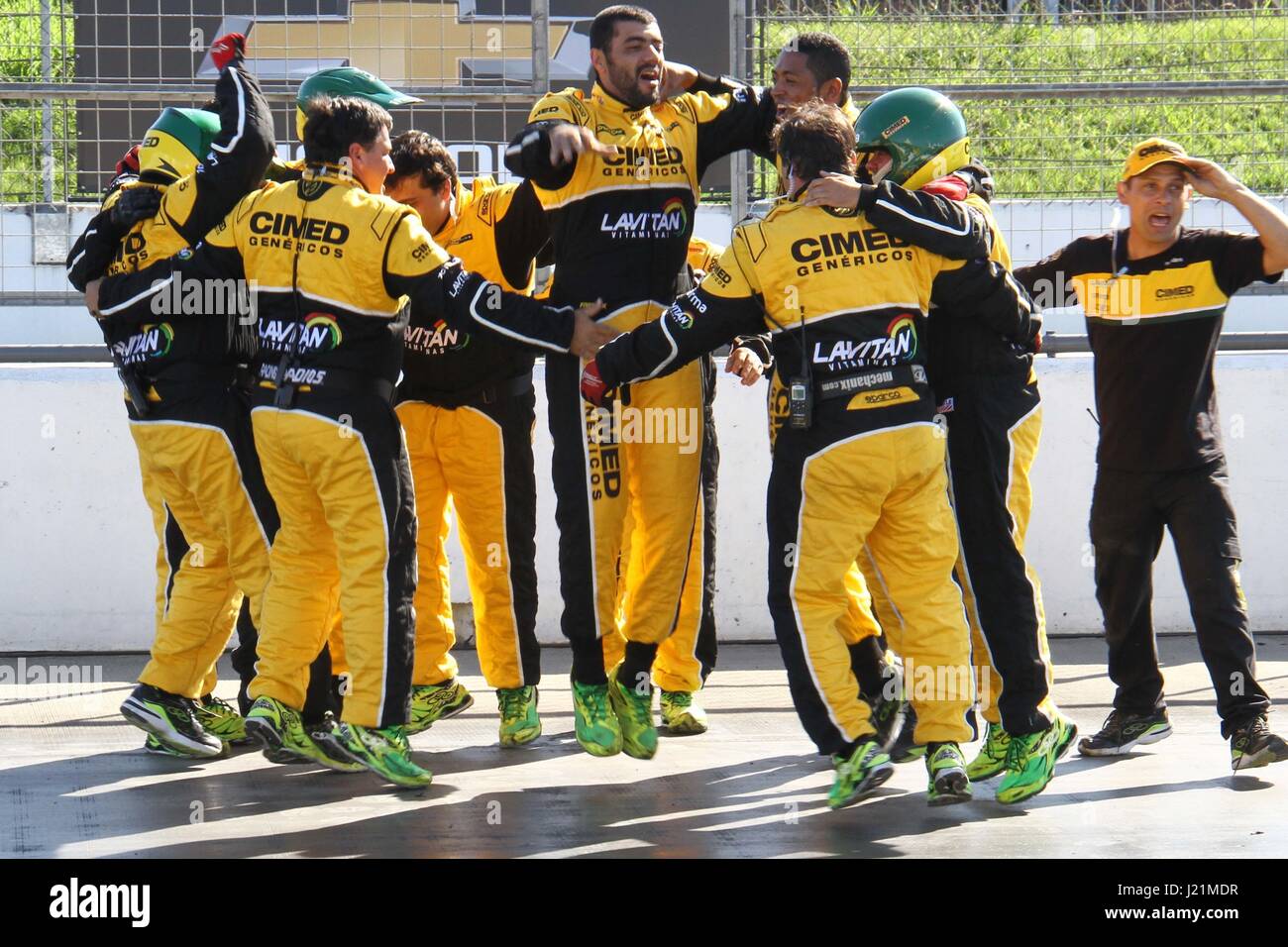 Nova Santa Rita, Brazil. 23rd Apr, 2017. team celebrating Cimed Racing ...