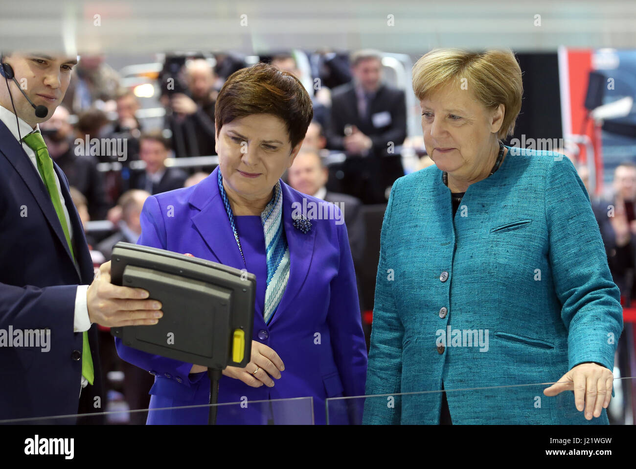 Hanover, Germany. 24th Apr, 2017. German chancellor Angela Merkel (R ...