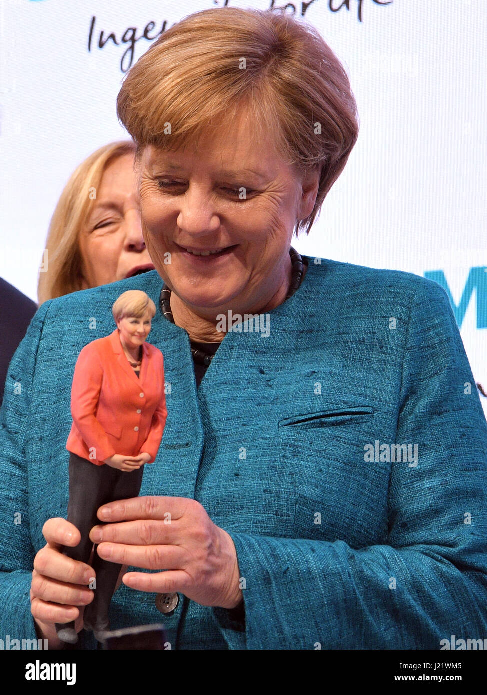 Hanover, Germany. 24th Apr, 2017. German chancellor Angela Merkel (R ...