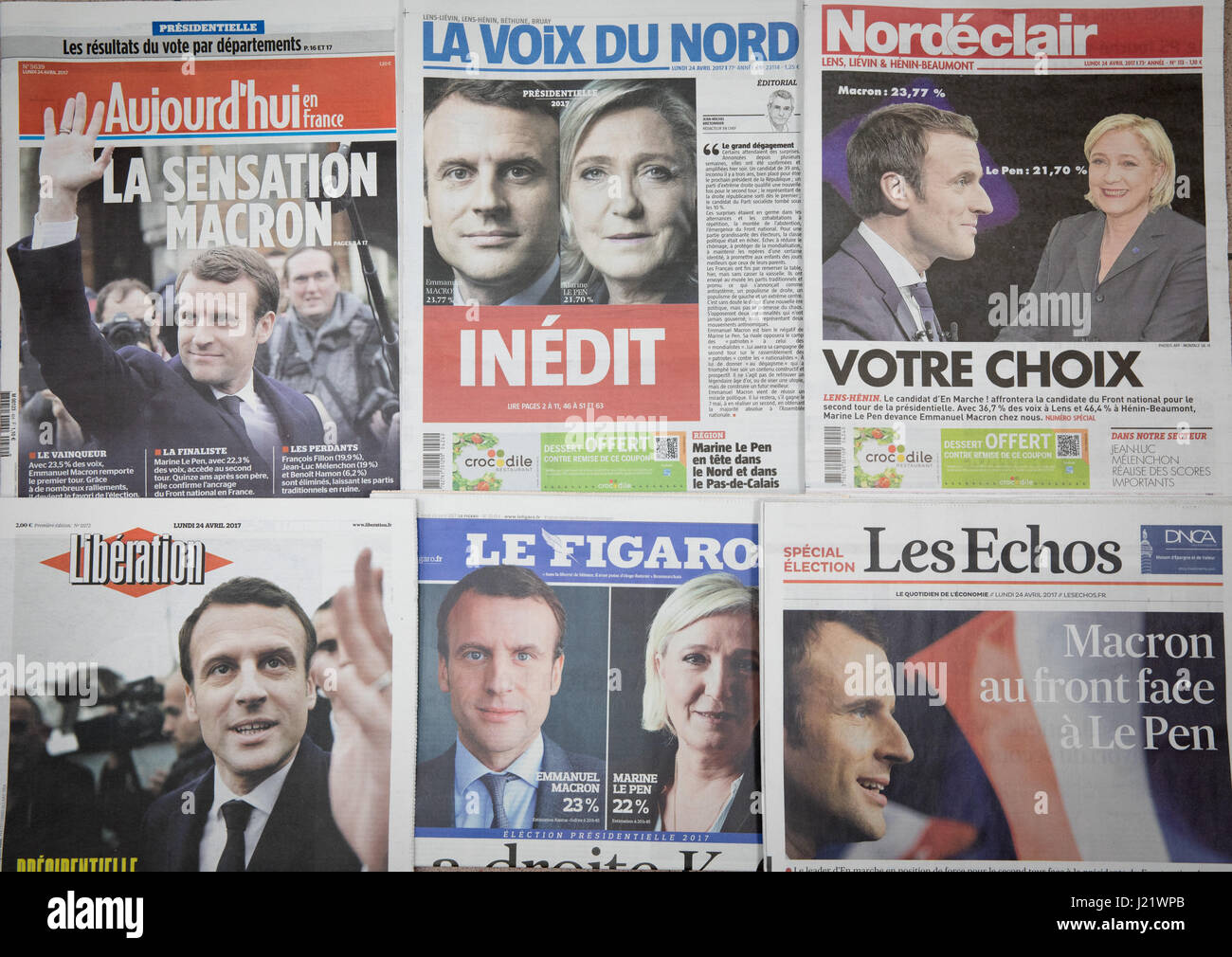 Henin-Beaumont, France, 24 April 2017. ILLUSTRATION - French newspapers ...