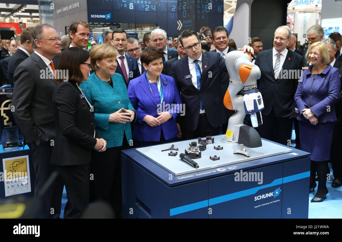 Hanover, Germany. 24th Apr, 2017. German chancellor Angela Merkel (3-L ...