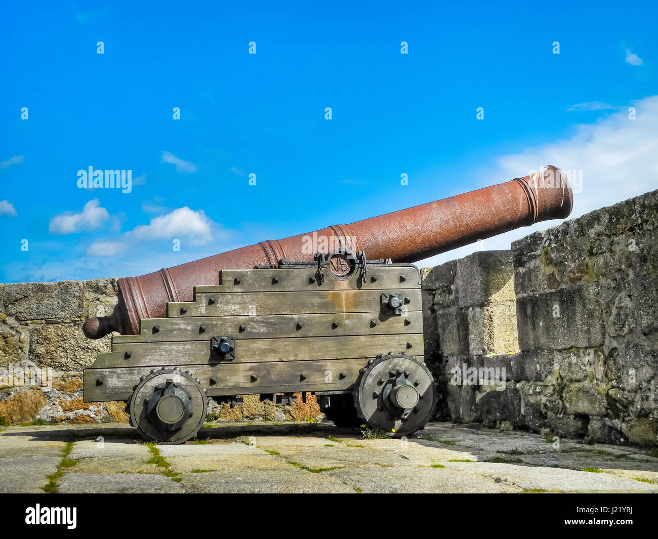 LA CORUNA, SPAIN - 27 MARCH, 2017: Antique old Canon in a castle ...