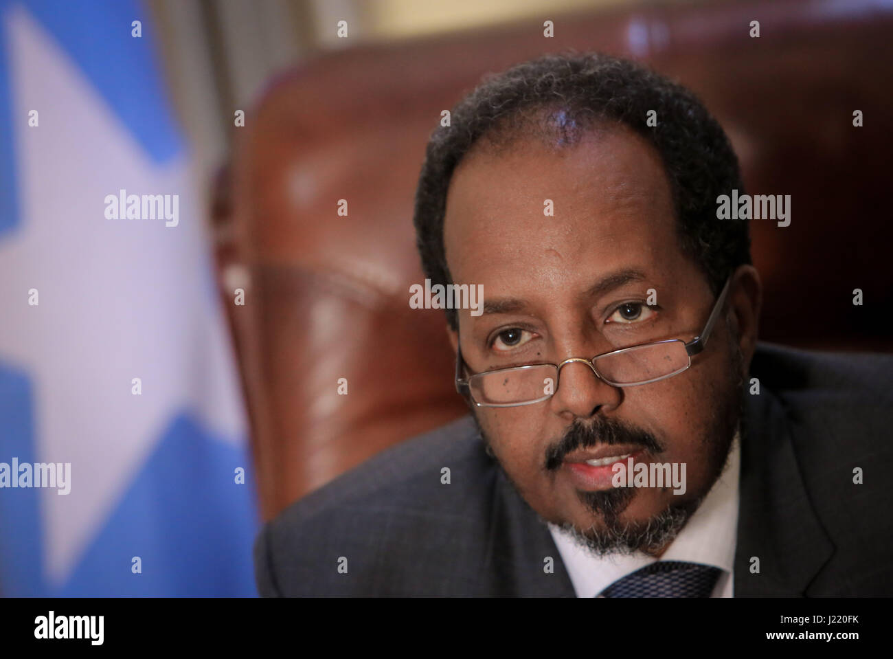 Somalian President Hassan Sheik Mohamud inside his presidential office ...
