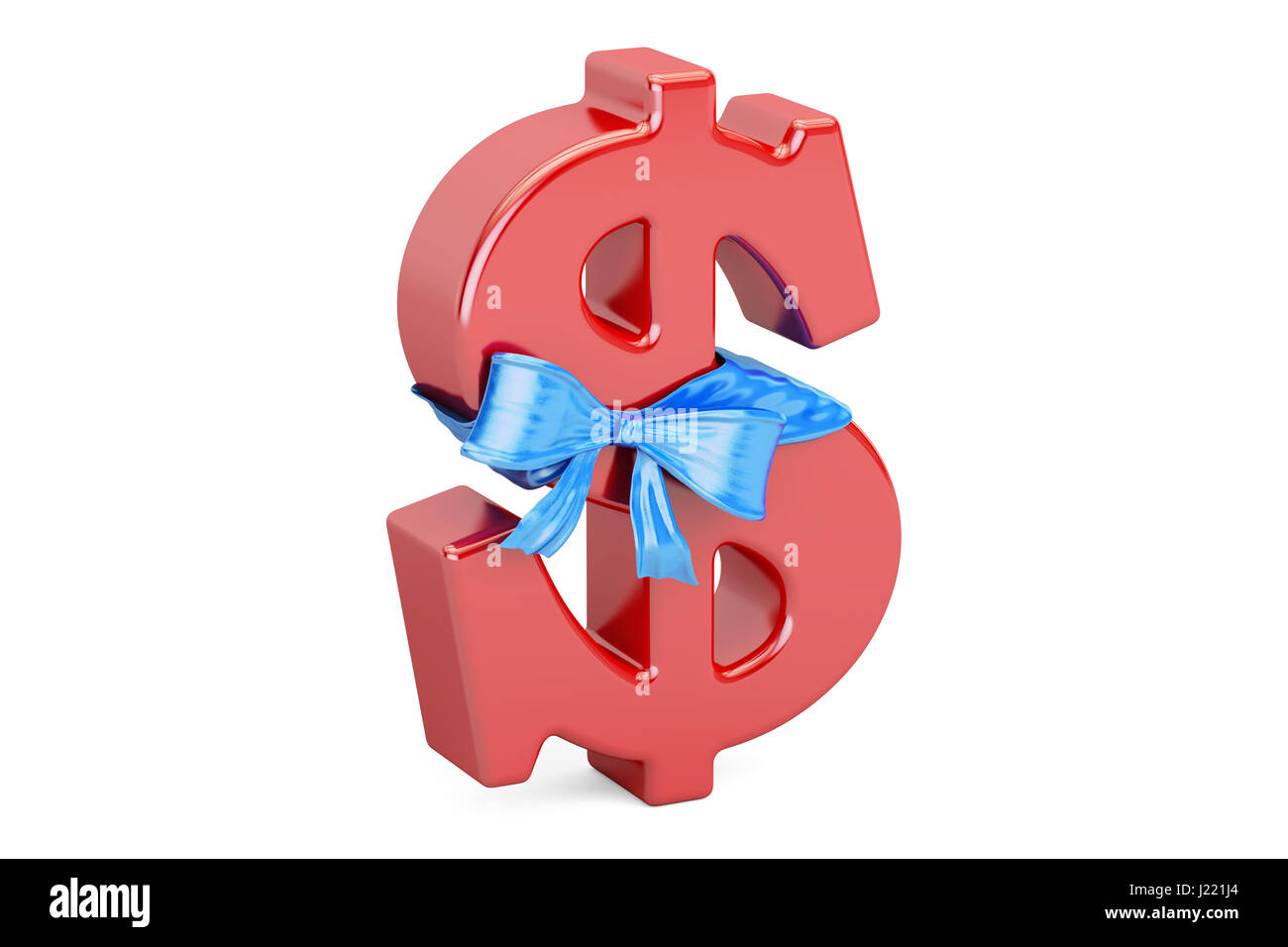 Dollar symbol with bow and ribbon closeup, gift concept. 3D rendering ...