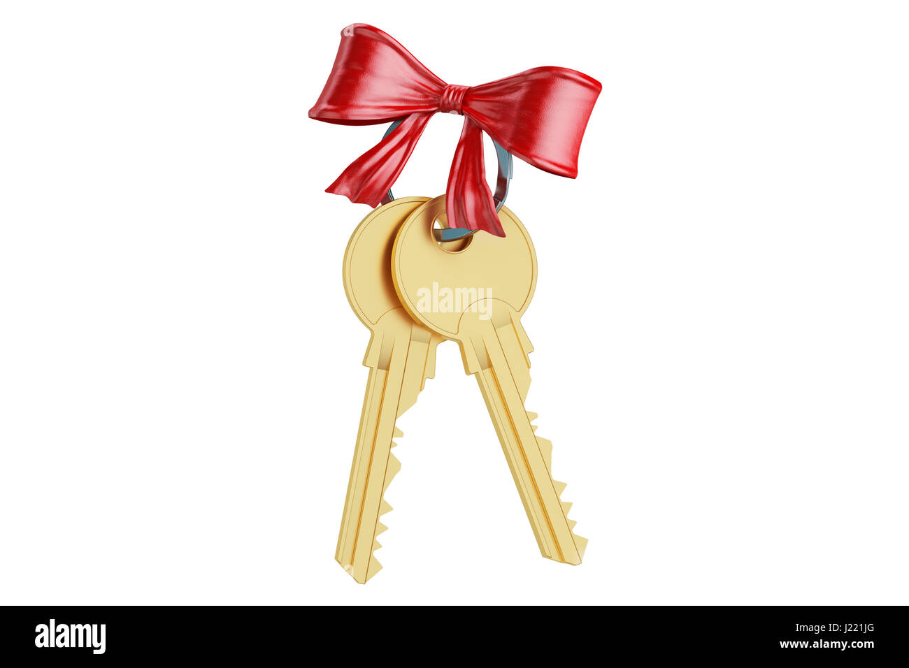 Golden keys with red bow, 3D rendering isolated on white background ...