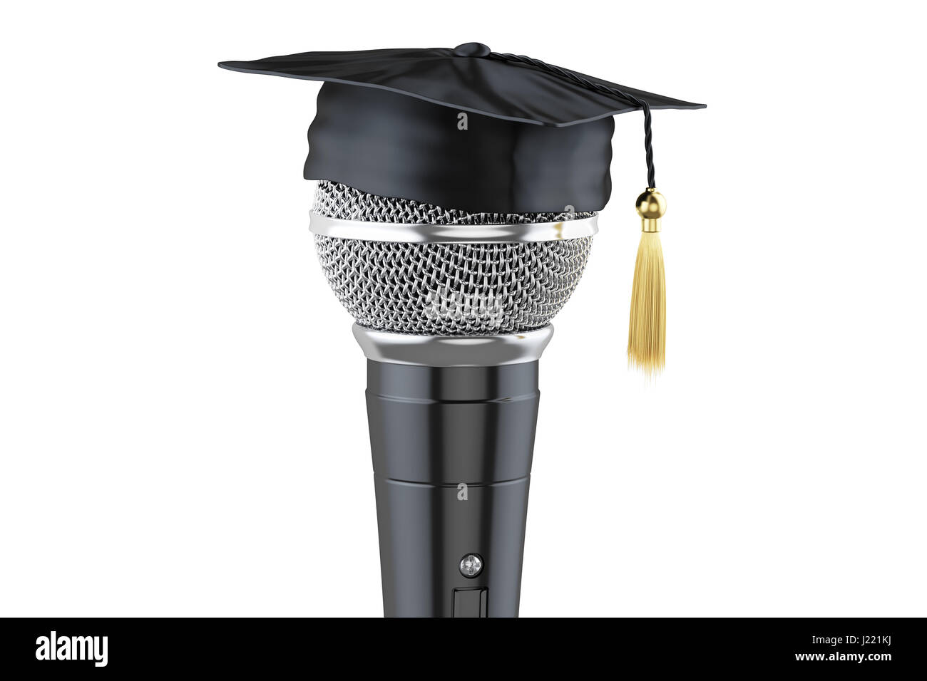 microphone with graduation cap, 3D rendering isolated on white background Stock Photo - Alamy