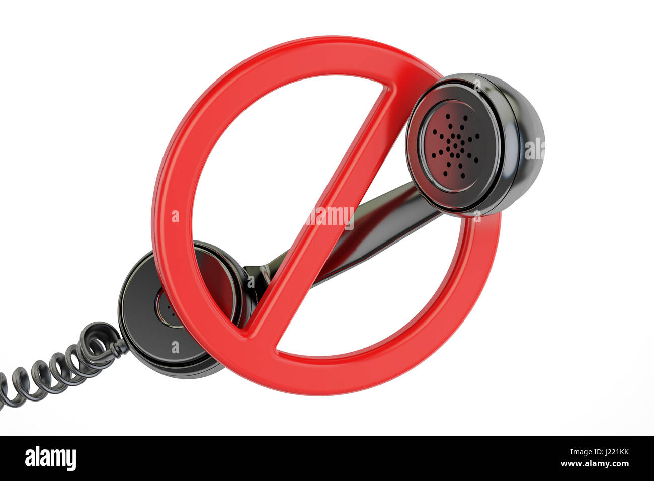 No phone call concept. Red prohibition symbol with telephone receiver ...