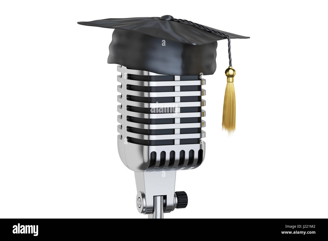 retro microphone with graduation cap, 3D rendering isolated on white ...