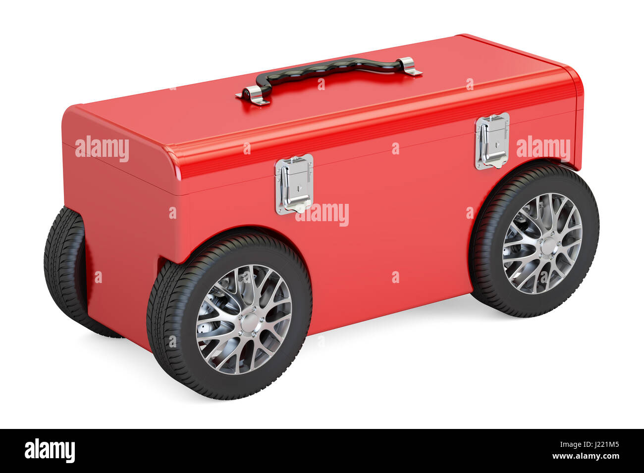 Toolbox on car wheels, 3D rendering isolated on white background Stock ...