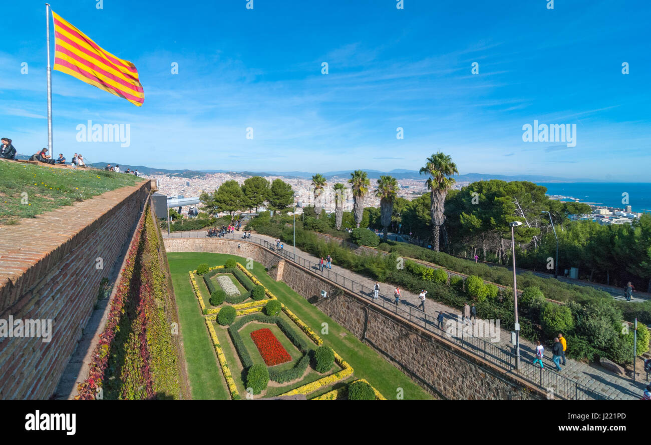 Barcelona, Spain, Nov 3rd, 2013: People visit old fort Montjuïc Castle ...