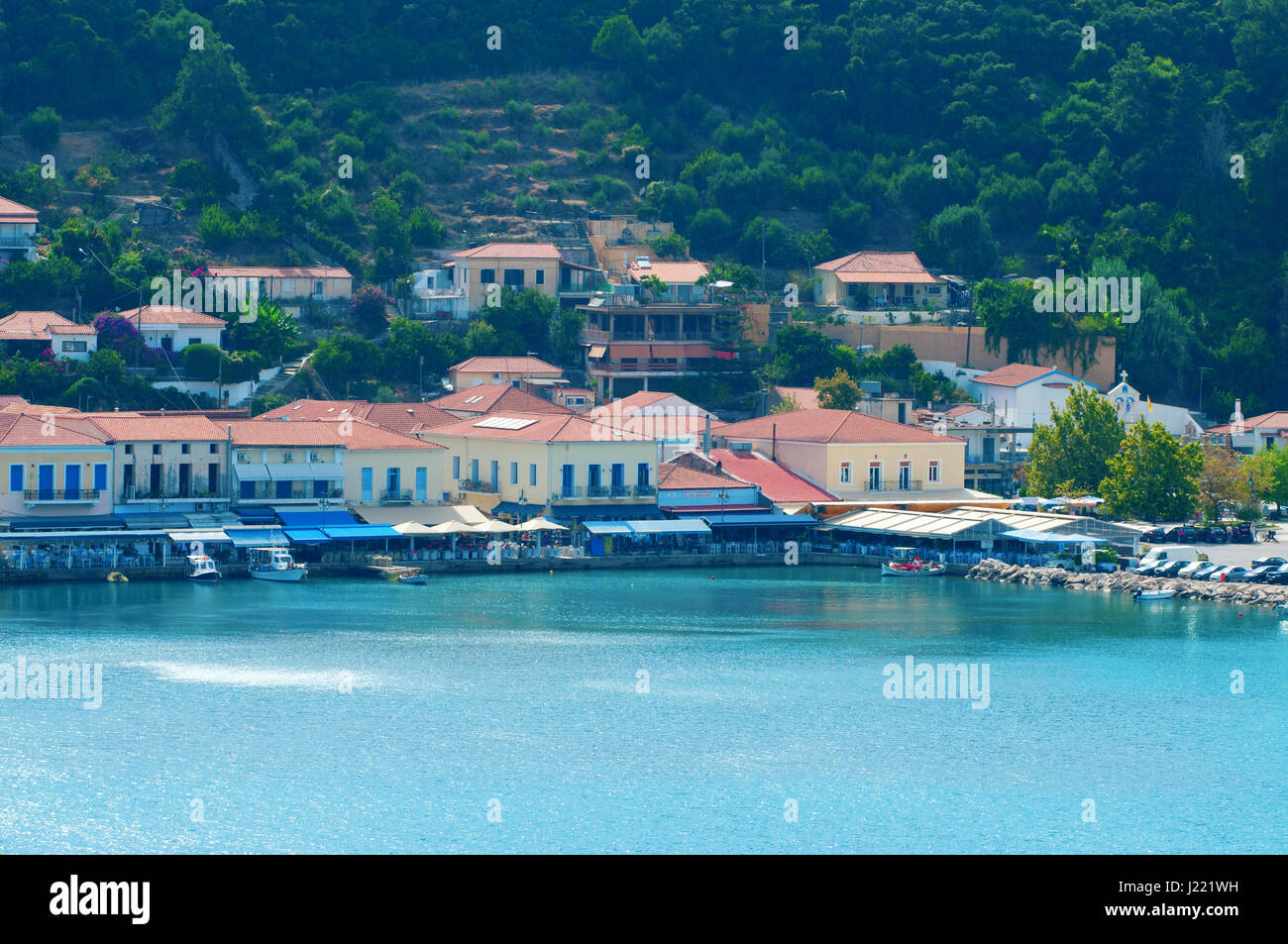 Over looking the Greek coast town of Katakolon (Katakolo), Peloponnese ...
