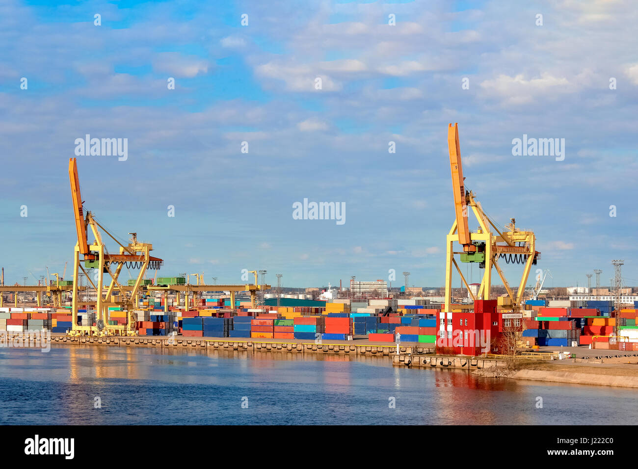Baltic container terminal with port cranes. Riga cargo terminal Stock ...