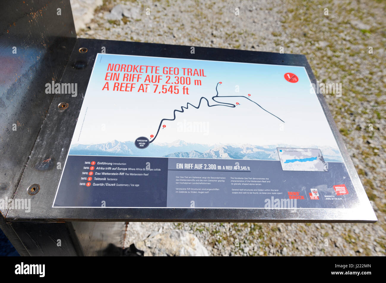 A map of hiking trail on the mountain, Seegrube, Tirol, Austria Stock ...