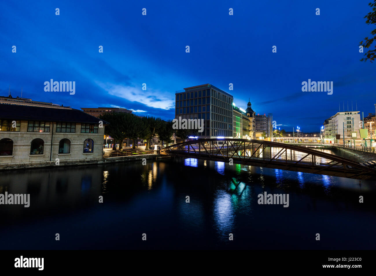 Architecture of Geneva along Rhone River Geneva, Switzerland Stock ...