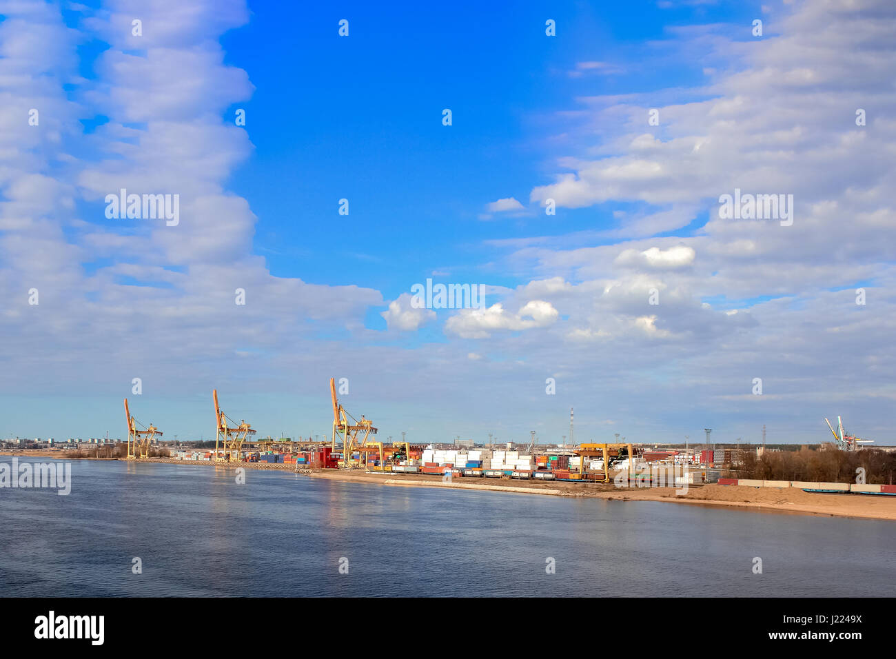 Baltic container terminal with port cranes. Riga cargo terminal Stock ...