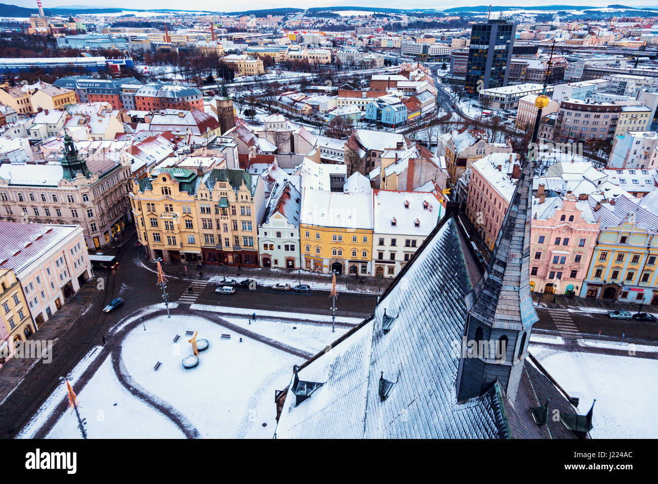 Republic Square in Pilsen - aerial view. Pilsen, Bohemia, Czech ...