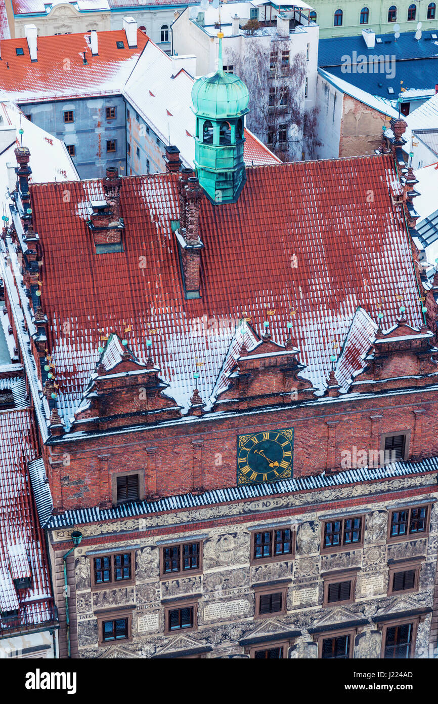 Old Town Hall on Republic Square in Pilsen - aerial view. Pilsen ...