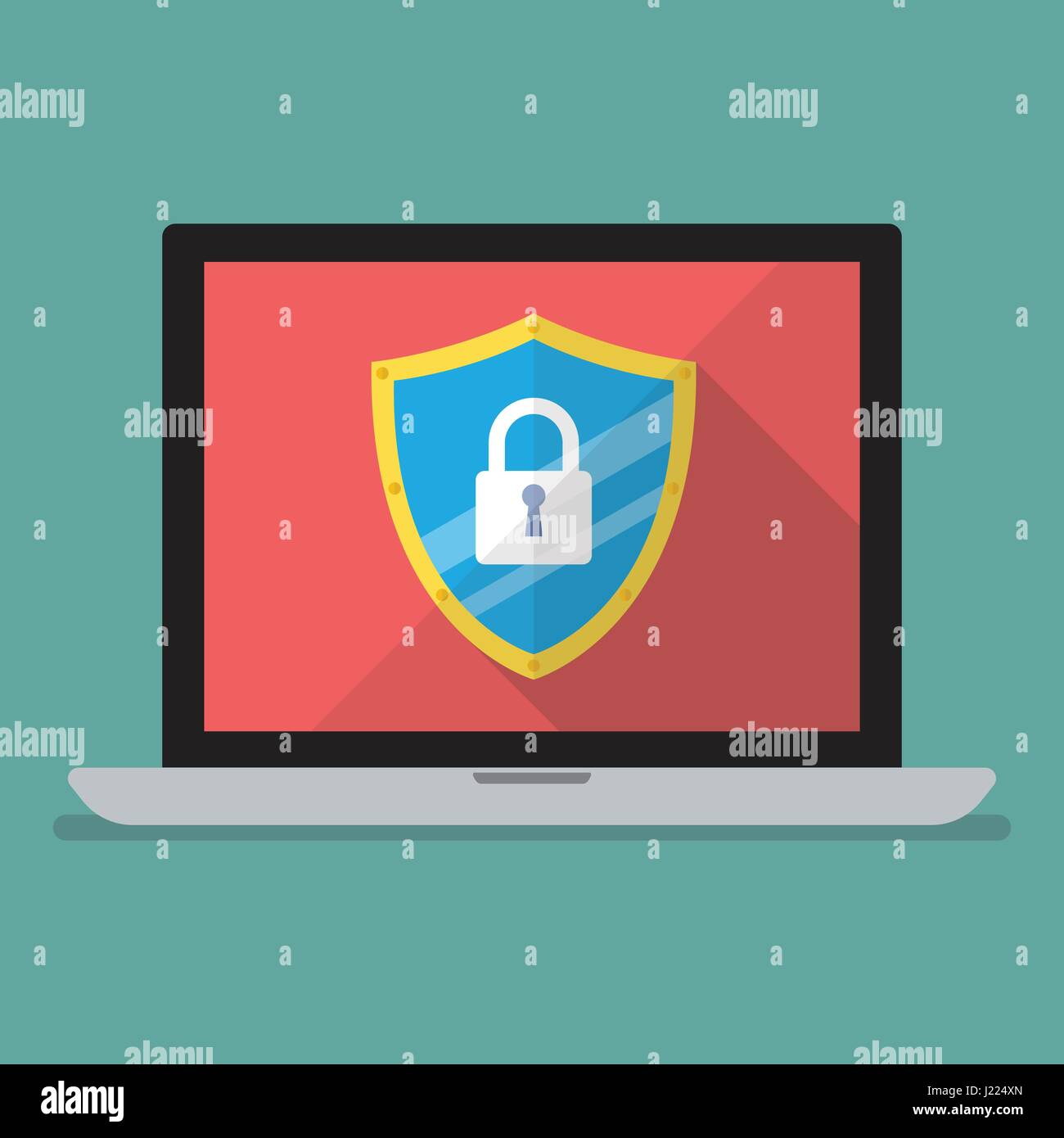Laptop computer protected by firewall guard. Vector illustration Stock ...