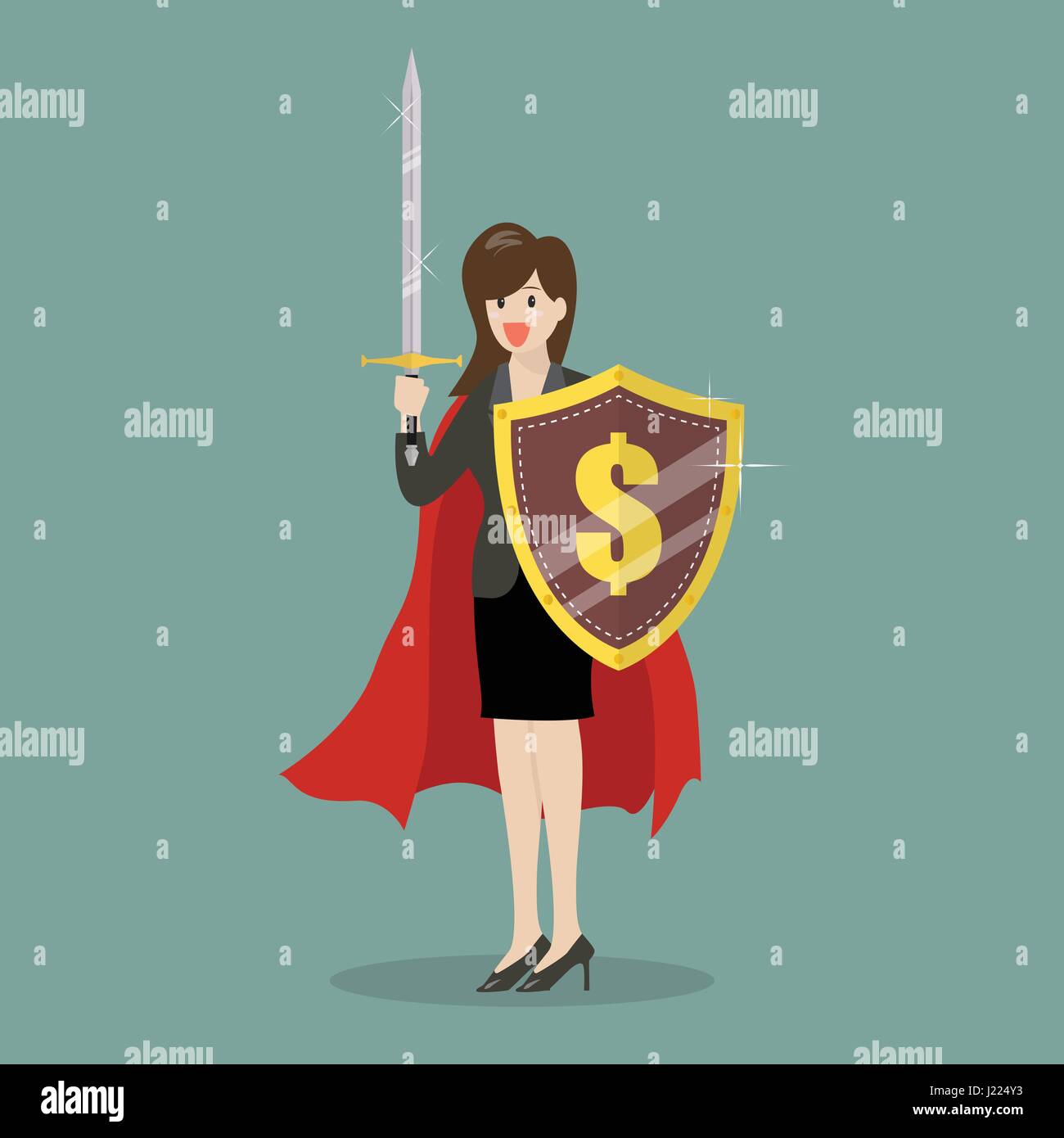 Business woman with shield and sword. Vector Illustration Stock Vector ...