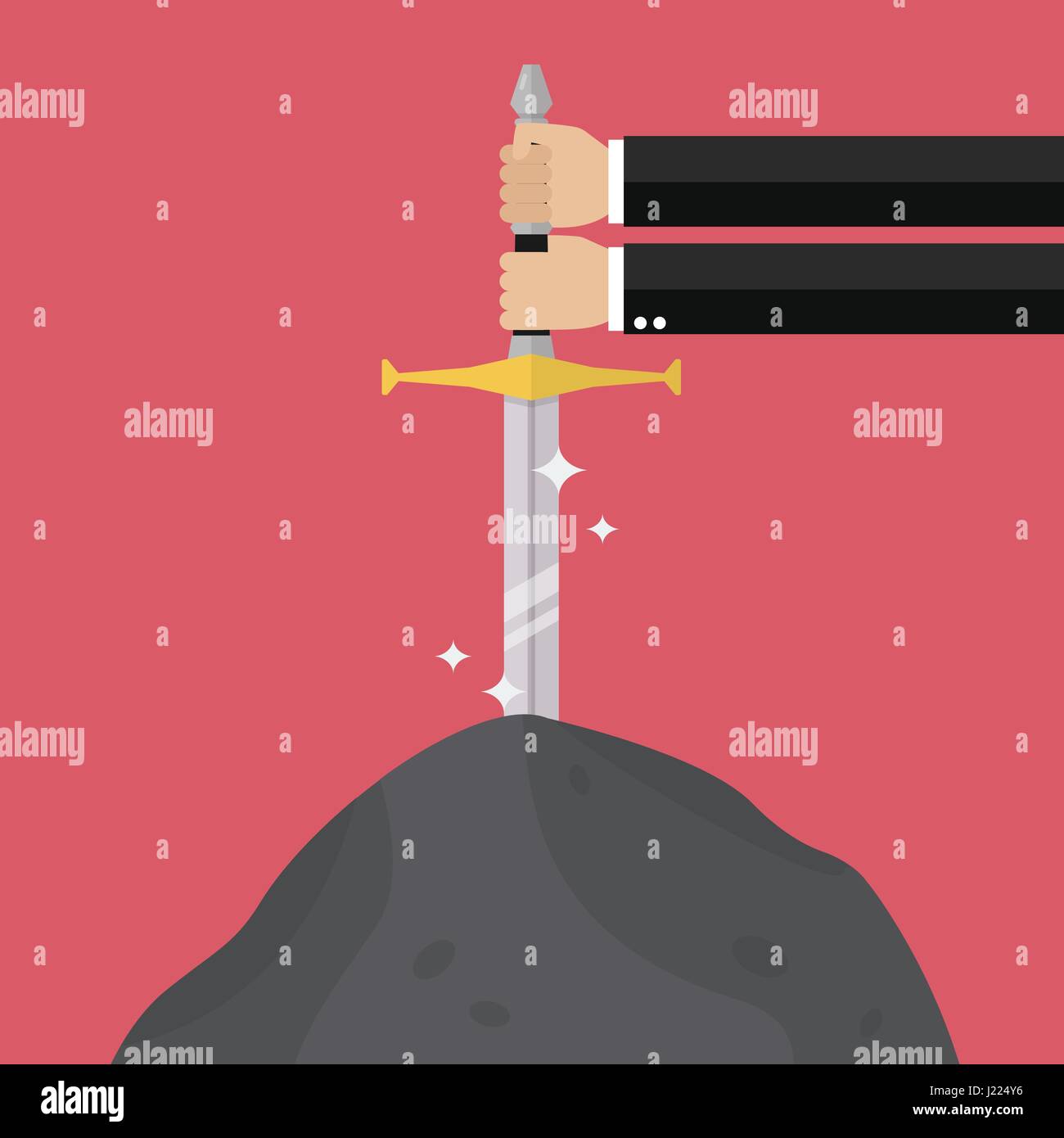 Businessman hand try to pull sword from stone. Busness concept Stock ...