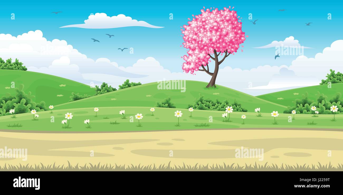 Illustration of a spring landscape with tree Stock Vector Image & Art ...