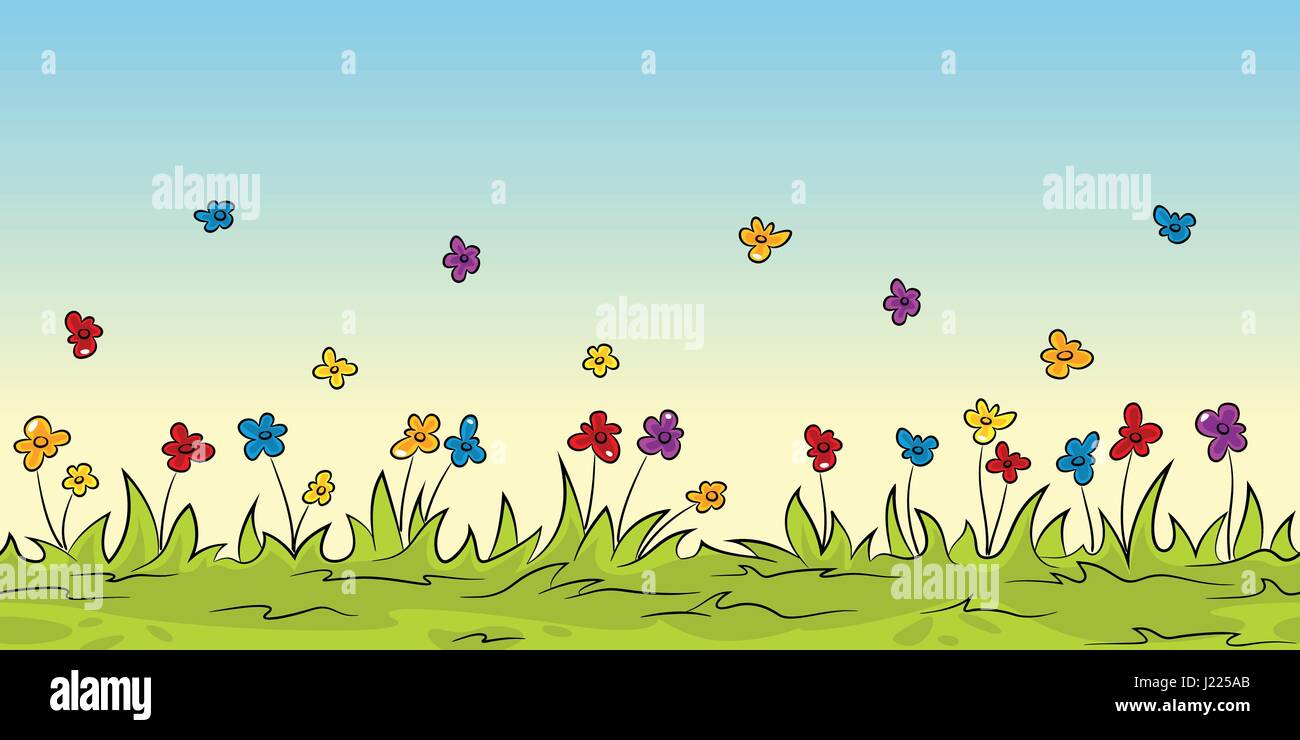 Seamless cartoon nature background with flowers Stock Vector Image ...