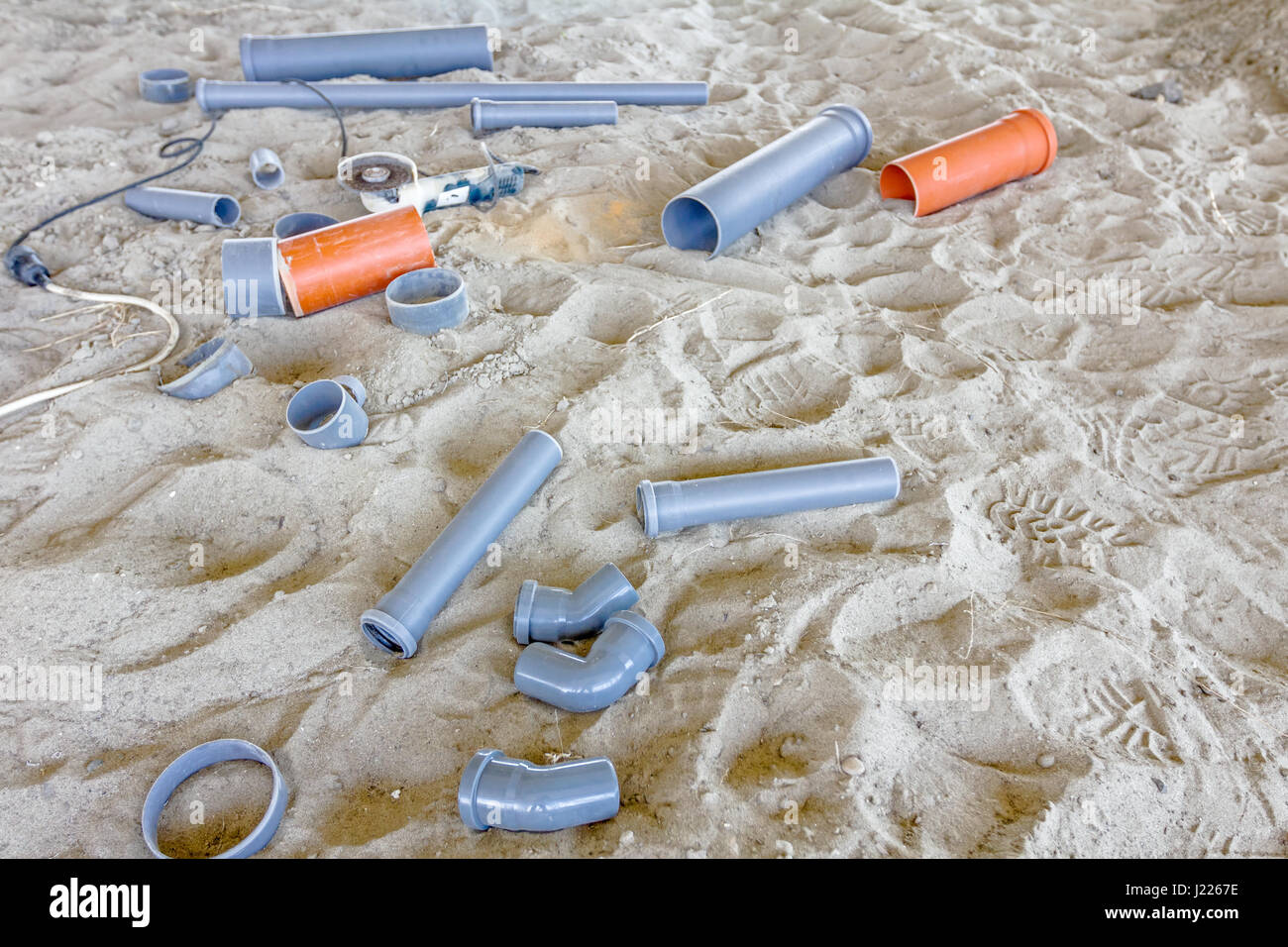 Place for adjusting PVC pipes with grinding machine on correct pipe ...