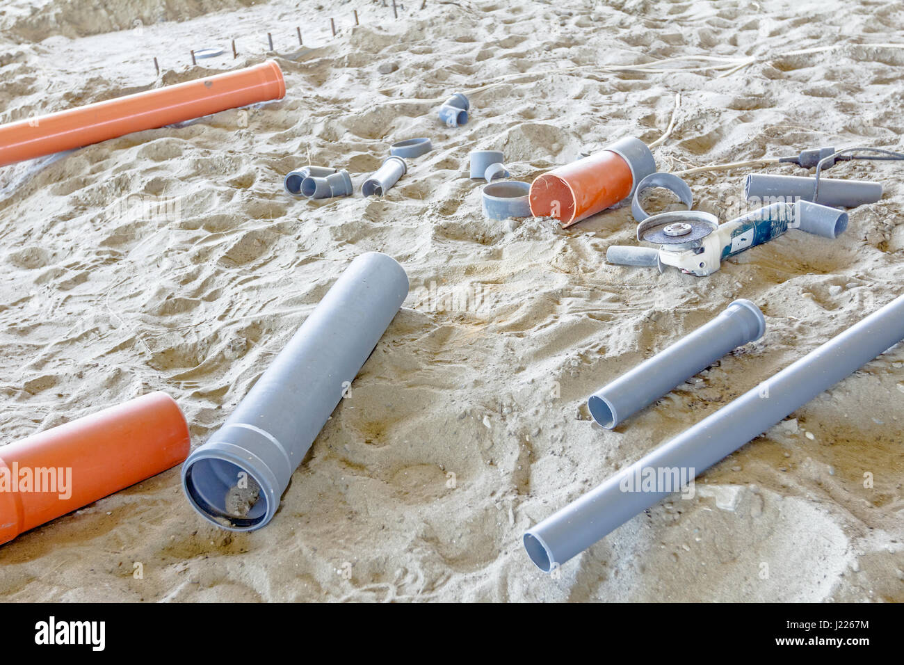 Place for adjusting PVC pipes with grinding machine on correct pipe ...