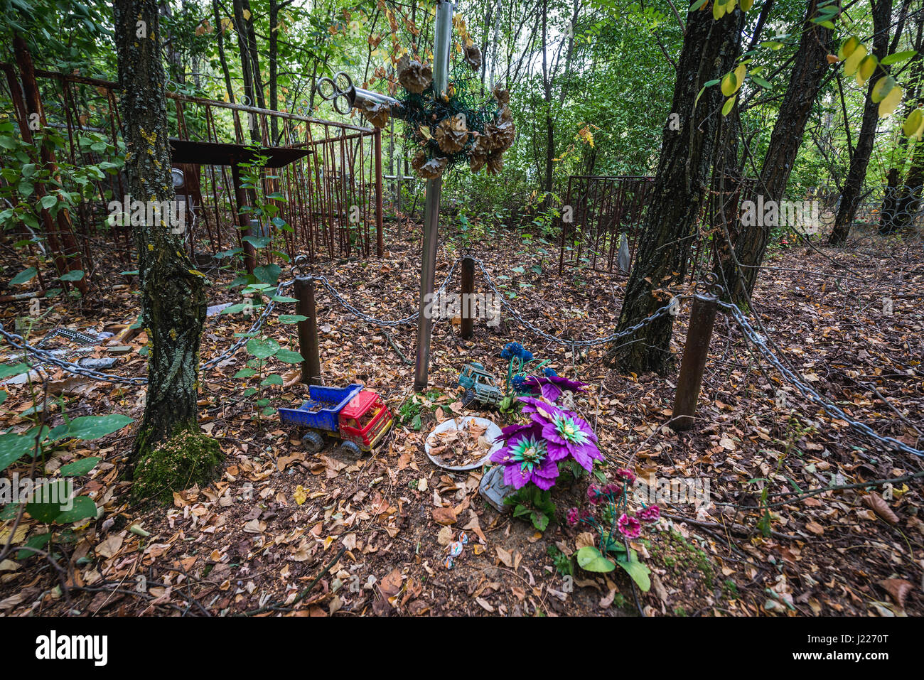 Child grave on cemetery in Pripyat ghost city of Chernobyl Nuclear ...