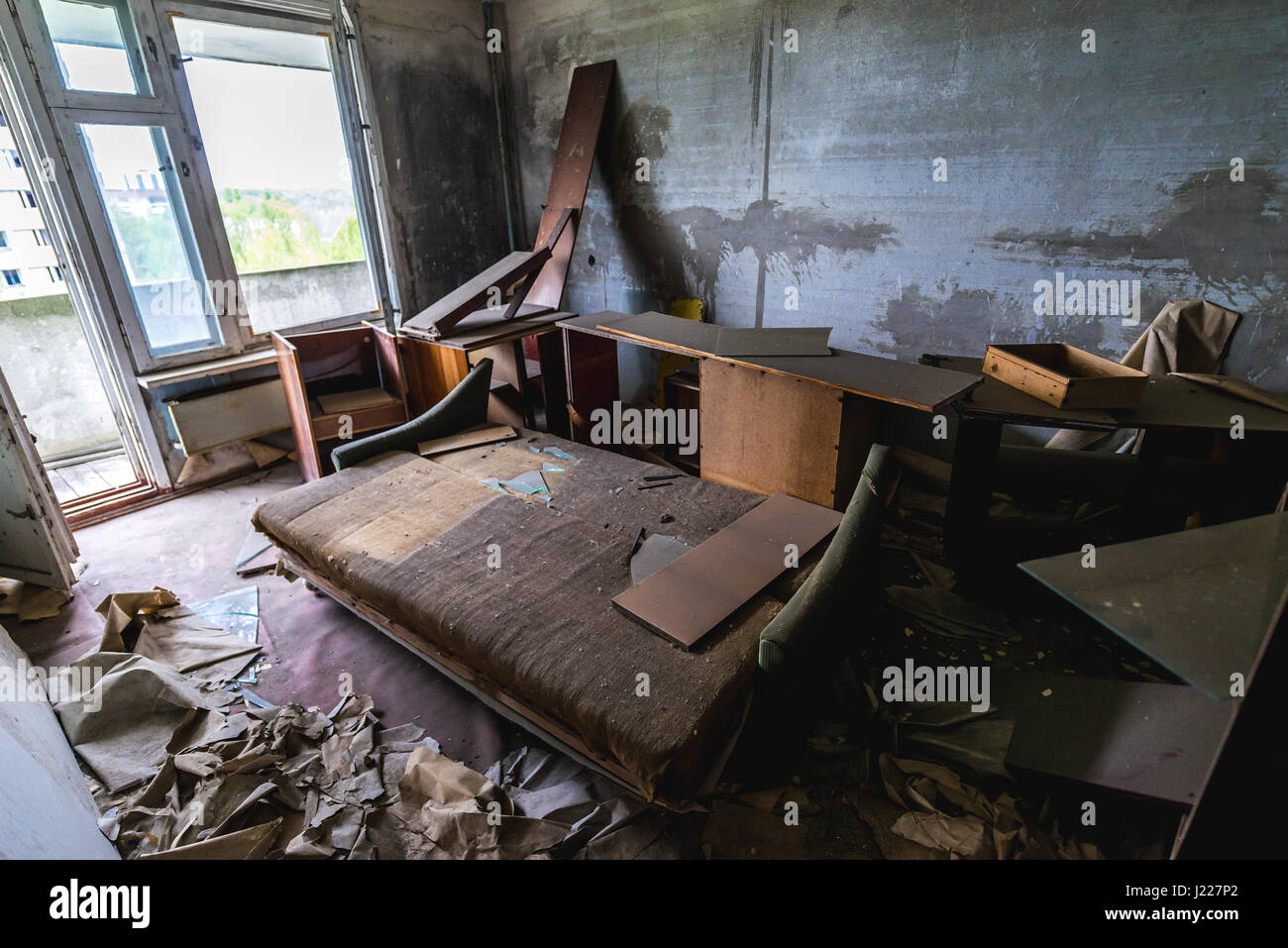 Room in 16-stored block of flats in Pripyat ghost city of Chernobyl ...