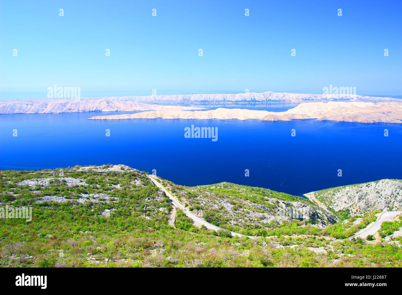 Landscape on Croatian coast. Blue Adriatic sea and moon's surface on ...